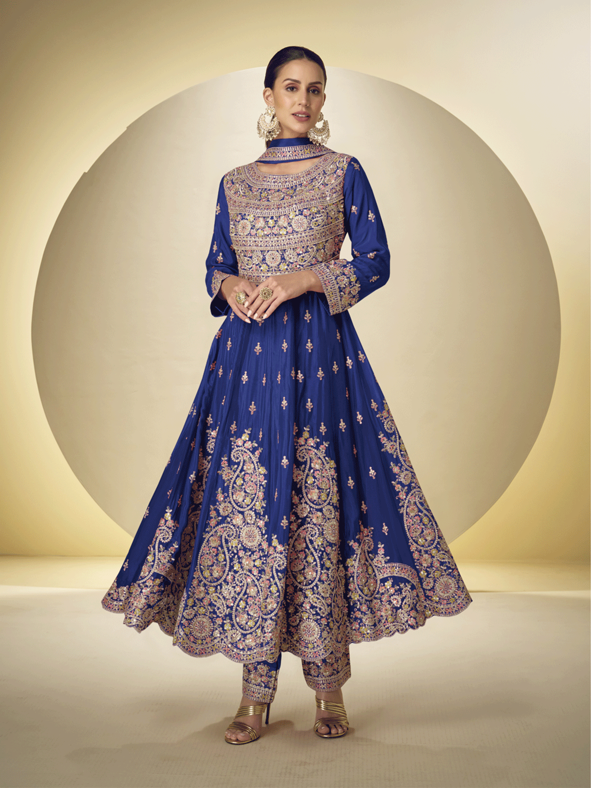 Royal Blue Embroidered Short Anarkali Suit – Inddus.com