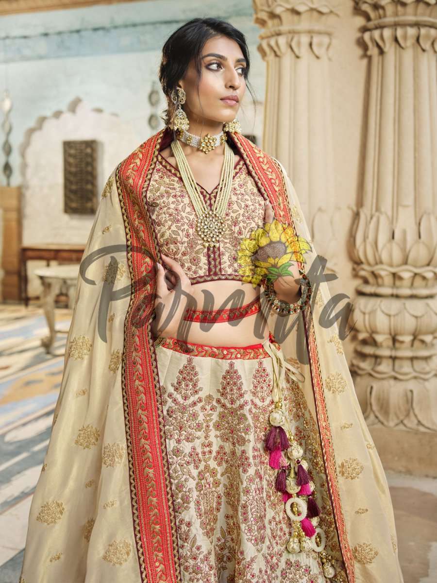 Gold And Red Hand Embroidered Lehenga Choli Set– Inddus.com